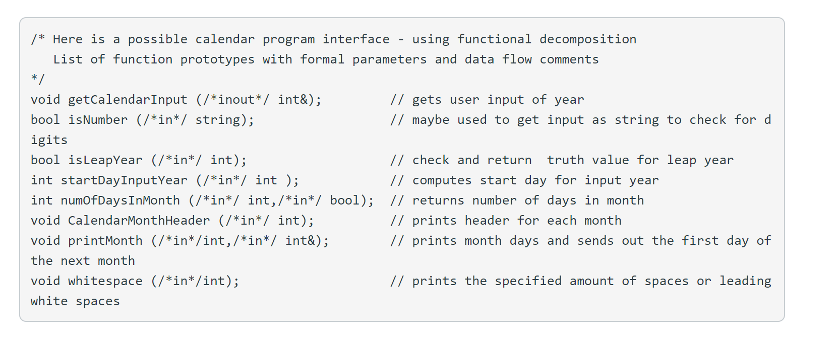 Here Is A Possible Calendar Program Interface Using Functional Decomposition List Of Function