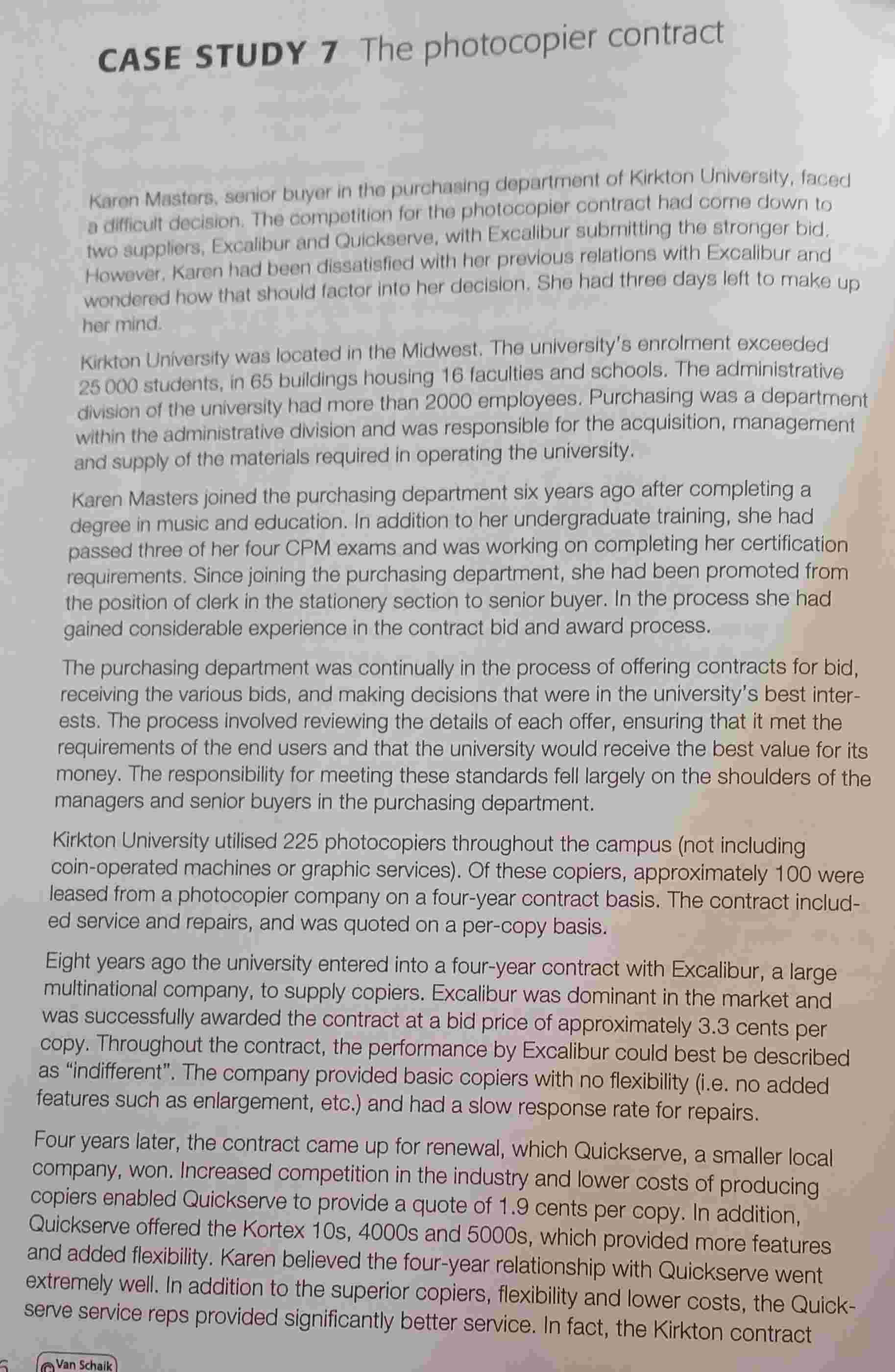 Solved 1. ﻿DISCUSS THE PHOTOCOPIER CONTRACT CASE STUDY | Chegg.com