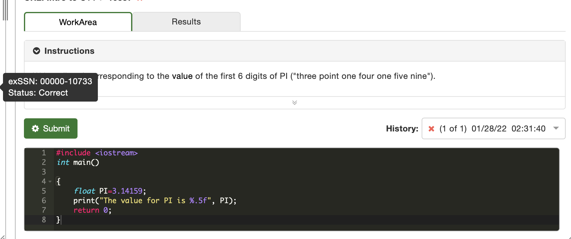 Solved WorkArea Results Instructions rresponding to the | Chegg.com