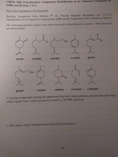 Solved CHEM 3402 Prelaboratory Assignment, Identification of | Chegg.com