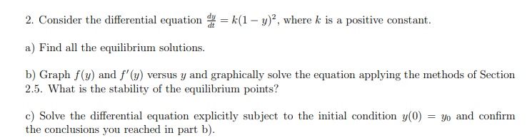 Solved 2 Consider The Differential Equation K 1 Y