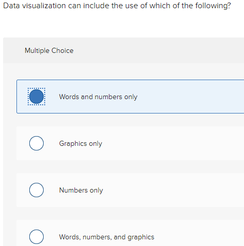 Solved Data visualization can include the use of which of | Chegg.com
