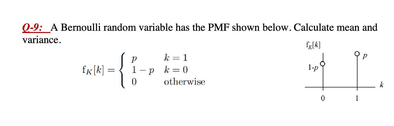 Solved Q-9: A Bernoulli random variable has the PMF shown | Chegg.com