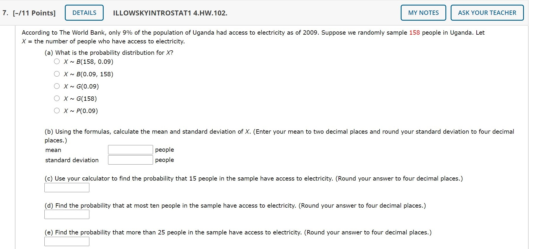 Solved 7. [-/11 Points] DETAILS ILLOWSKYINTROSTAT1 4.HW.102. | Chegg.com