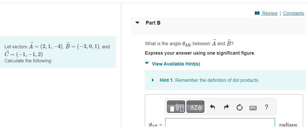 Solved Part BLet vectors vec(A)=(2,1,-4),vec(B)=(-3,0,1), | Chegg.com