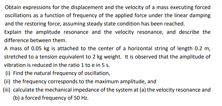 Obtain expressions for the displacement and the | Chegg.com