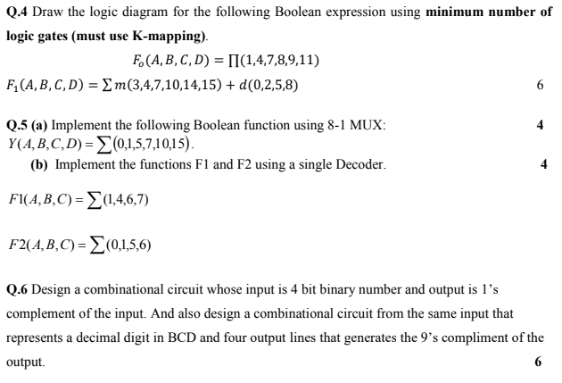 Solved Q.4 Draw the logic diagram for the following Boolean | Chegg.com