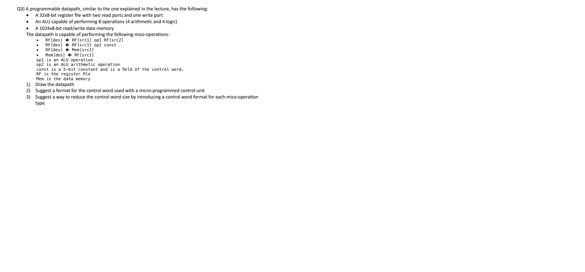 Q3) A programmable datapath, similar to the one | Chegg.com