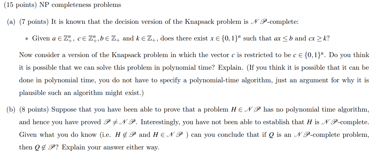 (15 points) NP completeness problems (a) (7 points) | Chegg.com