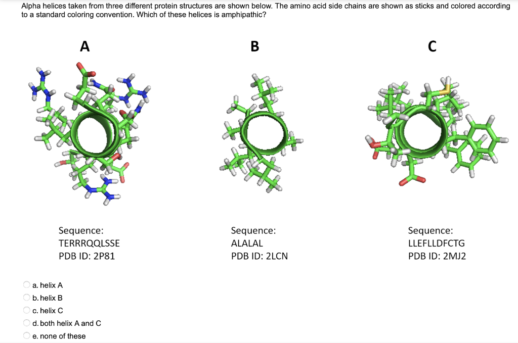 Solved Alpha helices taken from three different protein | Chegg.com