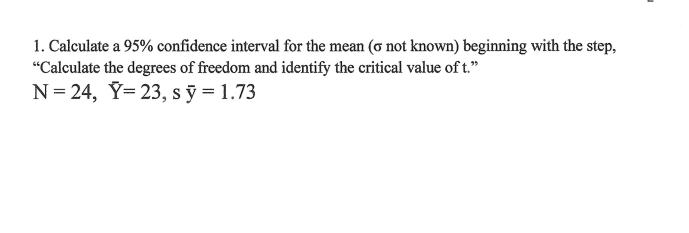 Solved 1. Calculate a 95% confidence interval for the mean ( | Chegg.com