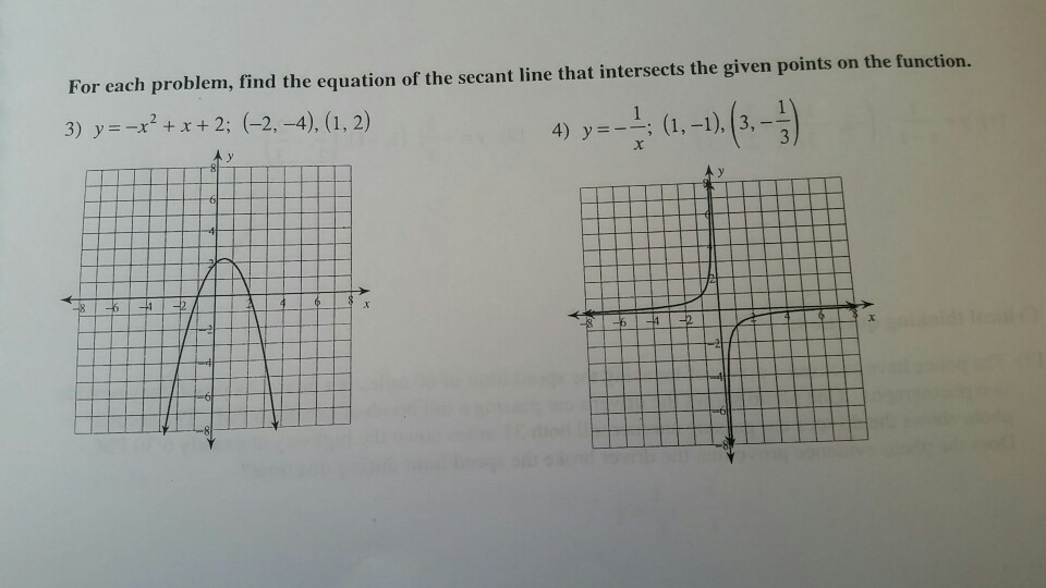 Solved For each problem, find the equation of the secant | Chegg.com