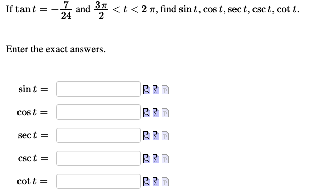 Solved If tant=−247 and 23π | Chegg.com