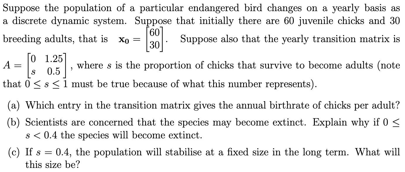Solved Suppose the population of a particular endangered | Chegg.com