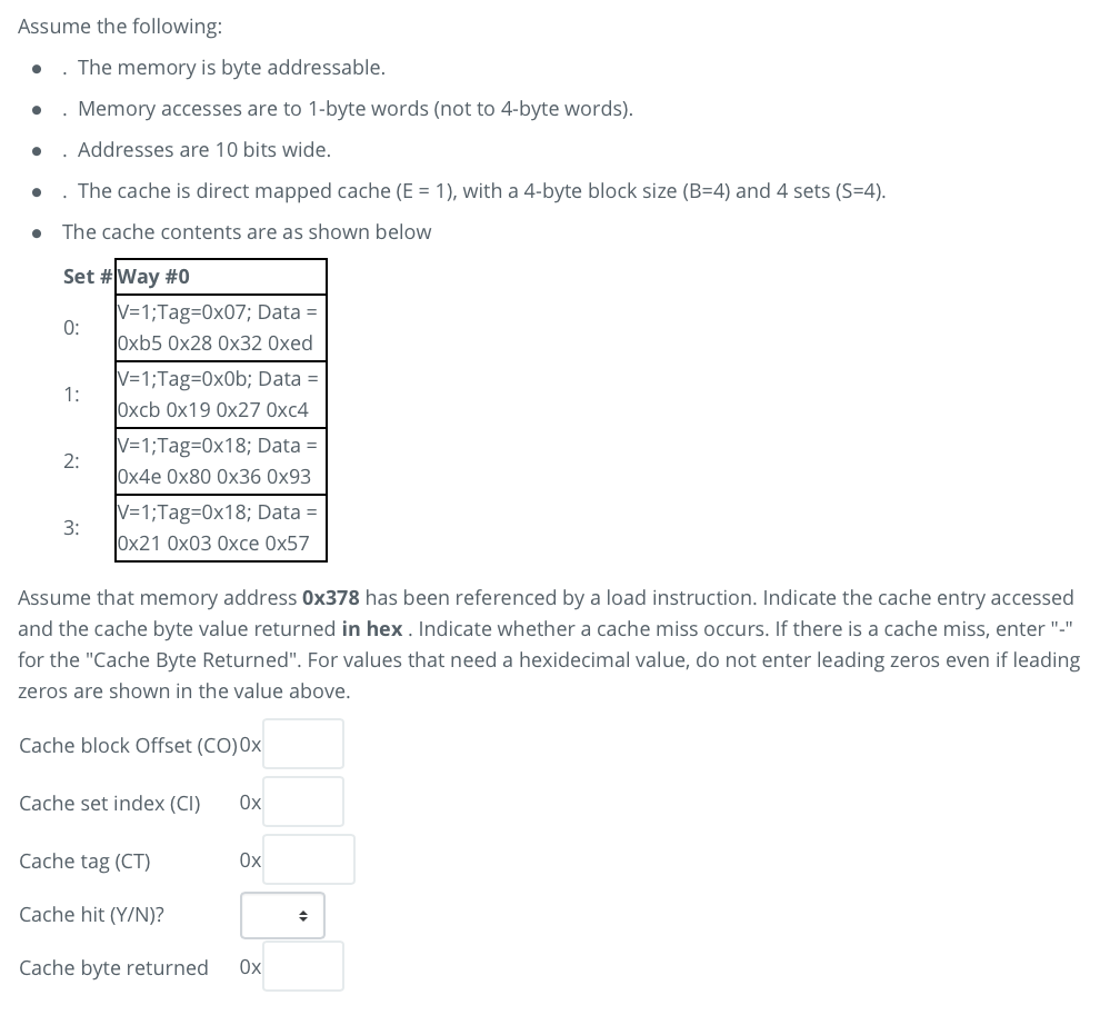 Solved Assume the following: The memory is byte addressable. | Chegg.com