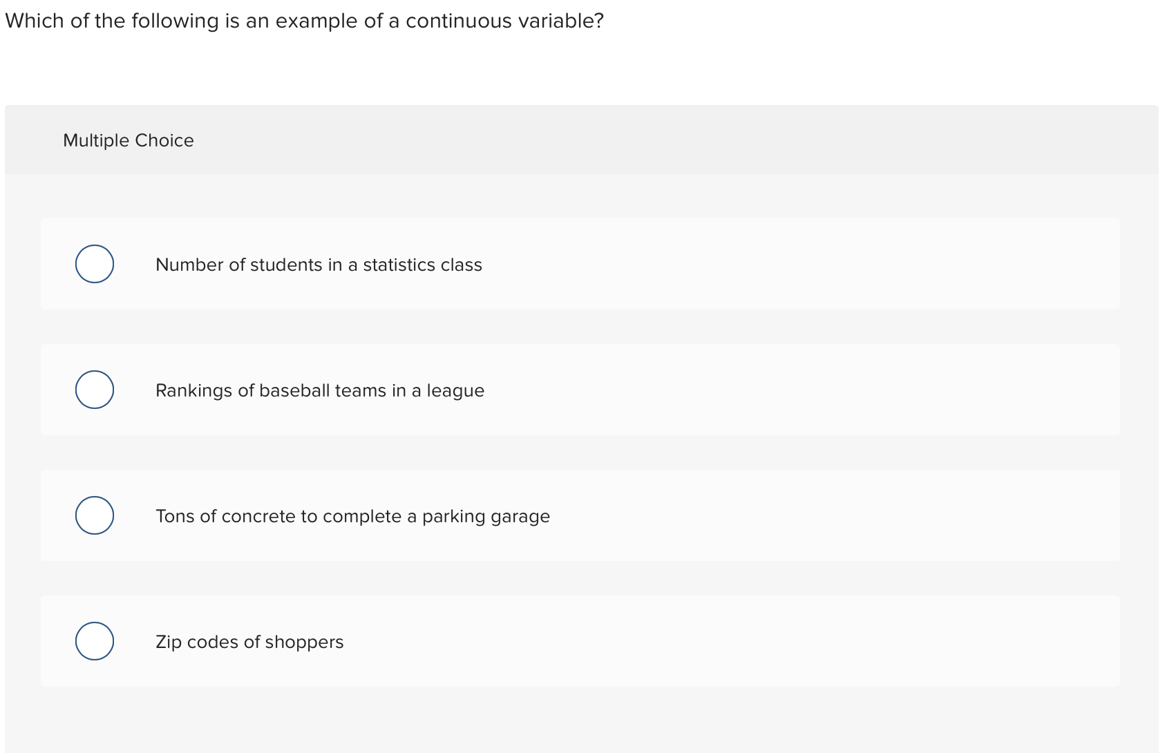Solved Which of the following is an example of a continuous | Chegg.com