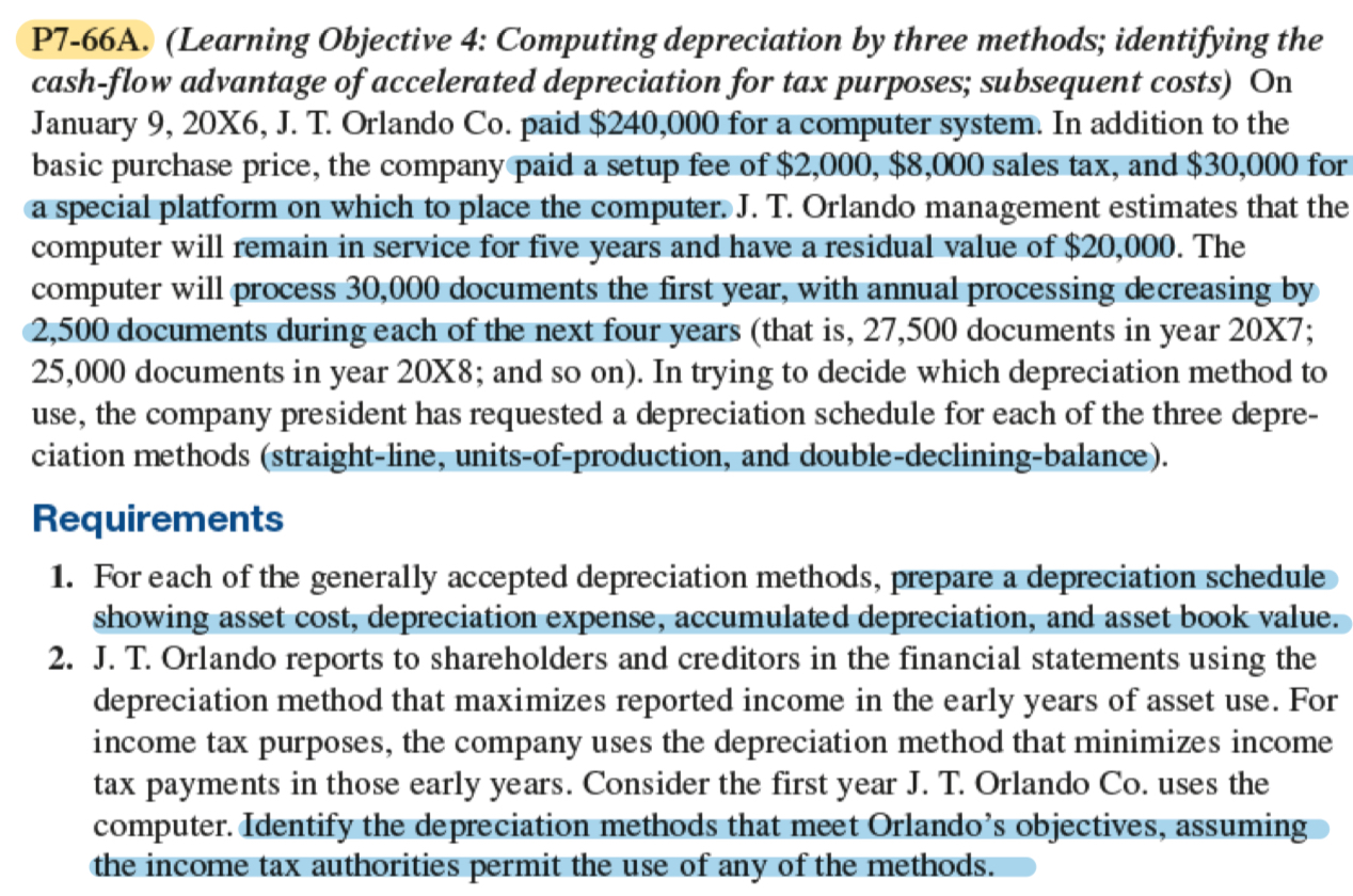 Solved P7-66A. (Learning Objective 4: Computing depreciation | Chegg.com