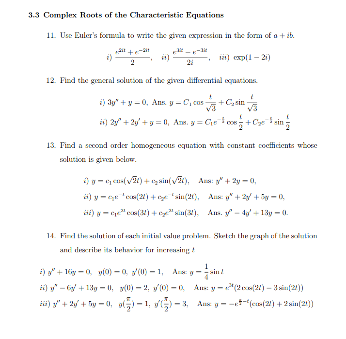 Solved Complex Roots of the Characteristic Equations 11. Use | Chegg.com