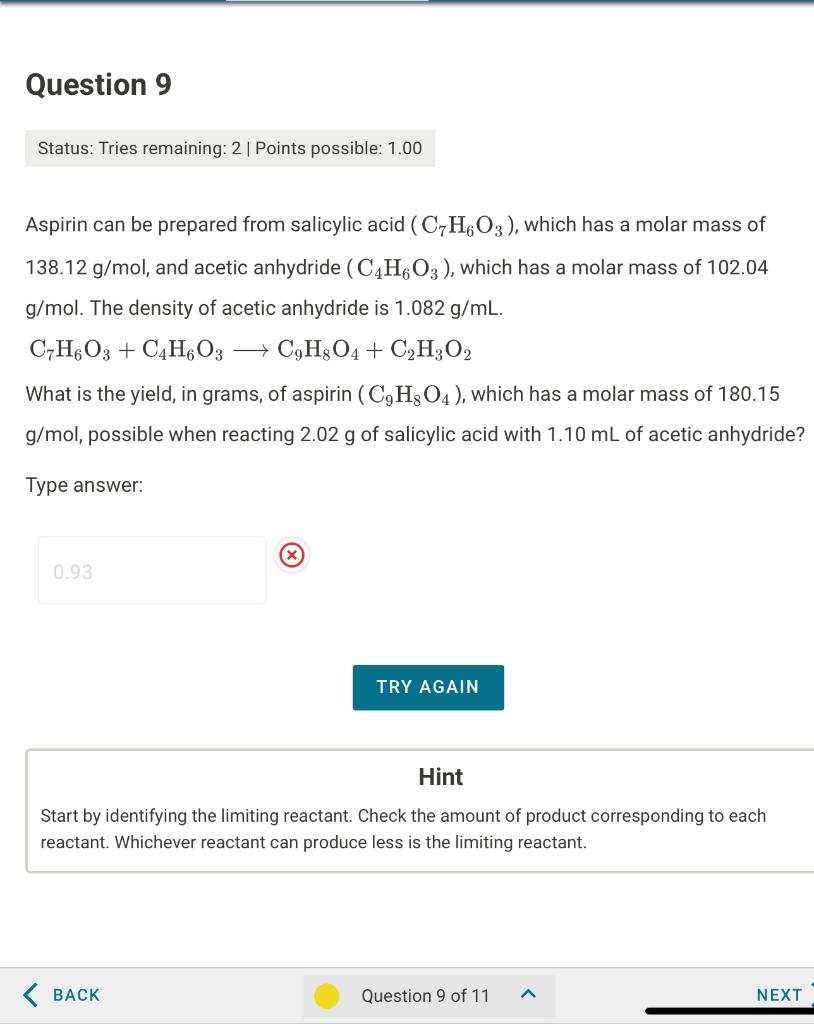 Solved Question 9 Status: Tries remaining: 2 Points | Chegg.com