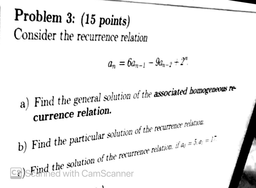 Solved consider the recurrence relation on Game-gana +2' | Chegg.com