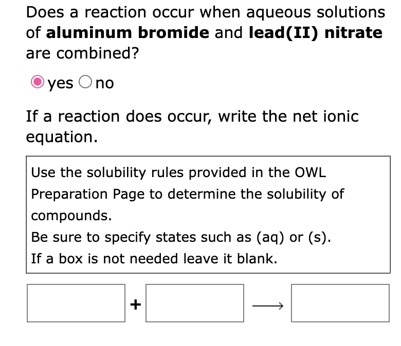 Solved Does a reaction occur when aqueous solutions of | Chegg.com