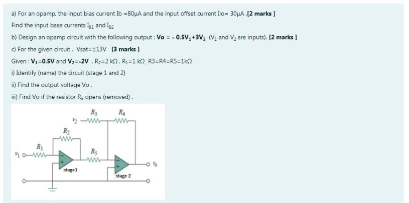 Solved a) For an opamp, the input bias current Ib =804A and | Chegg.com