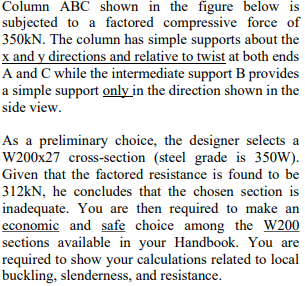 Solved Column ABC shown in the figure below is subjected to | Chegg.com