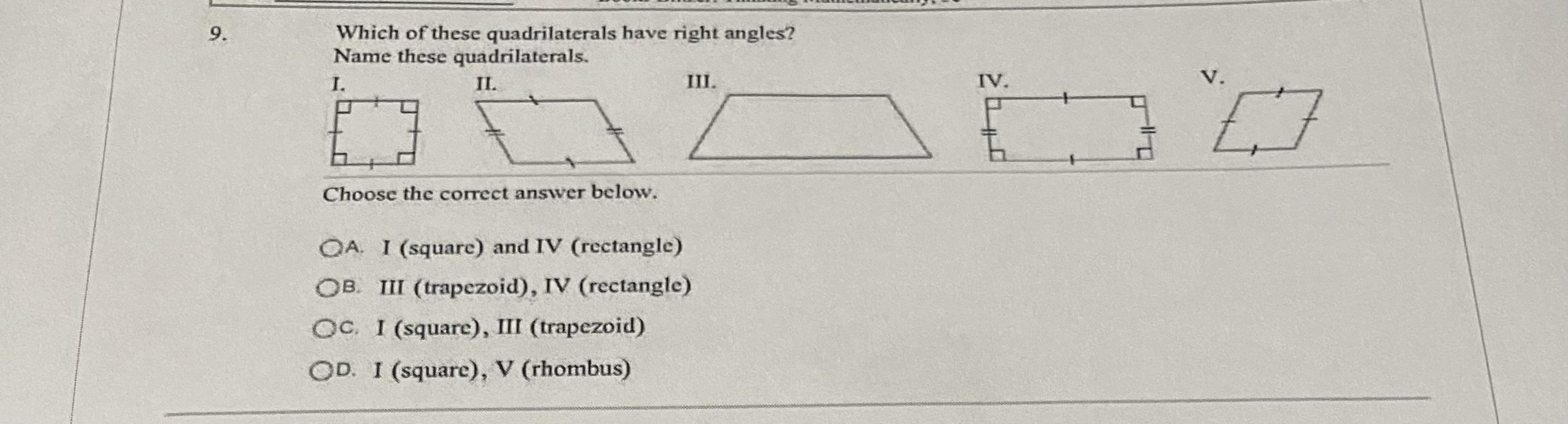 Solved Which of these quadrilaterals have right angles? Name | Chegg.com