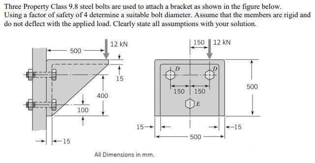 Solved Three Property Class 9.8 steel bolts are used to | Chegg.com