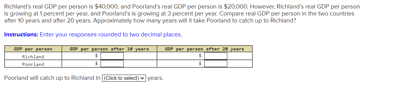 Solved Richland's real GDP per person is $40,000, and | Chegg.com