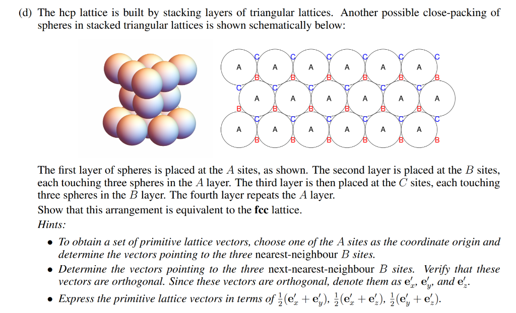 Solved (c) Hexagonal close-packing (hcp) is an important | Chegg.com