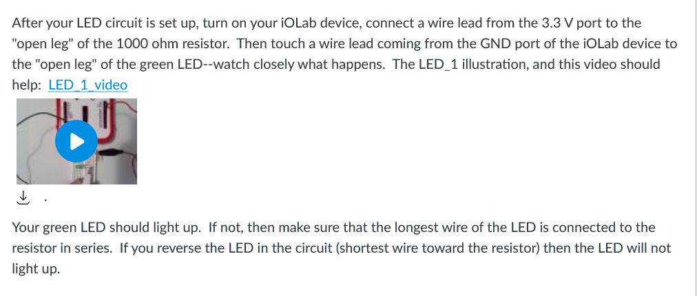 Solved Set up the 1000 ohm resistor and the green LED in | Chegg.com