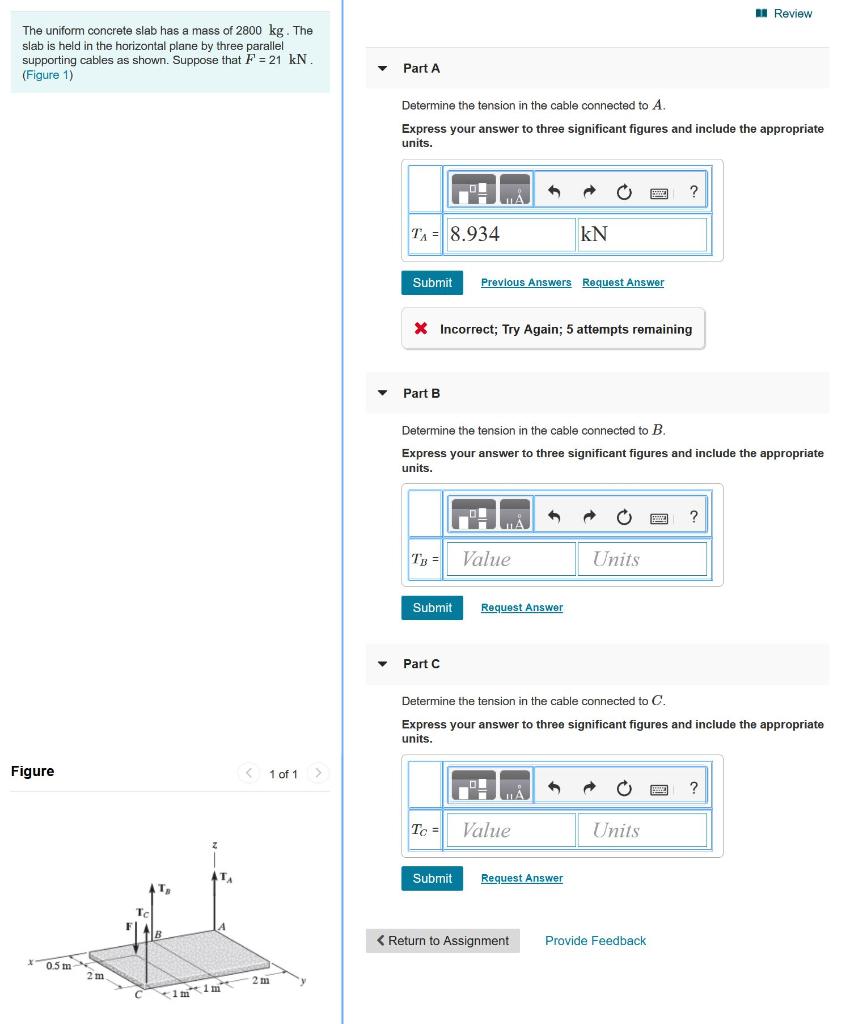 Solved Review A Review The uniform concrete slab has a mass | Chegg.com