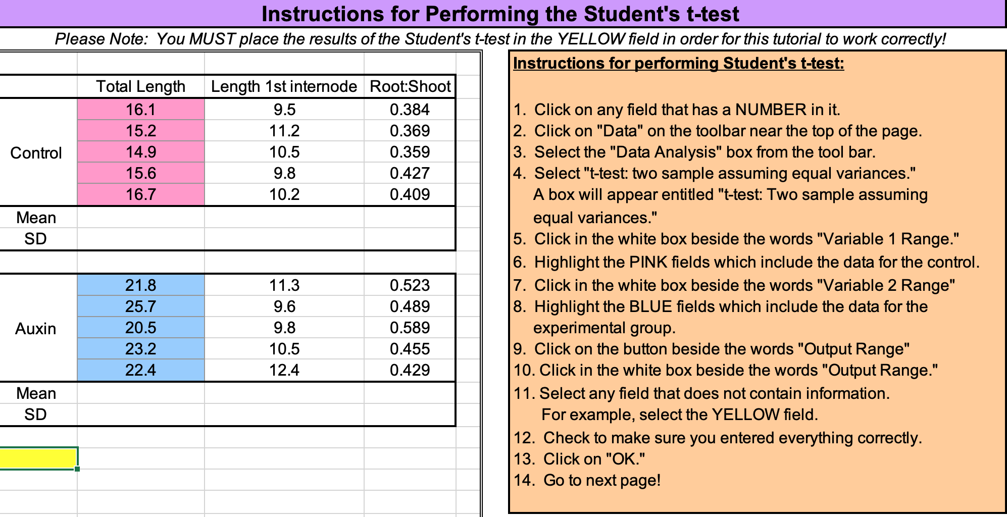 Instructions for Performing the Student's t-test | Chegg.com
