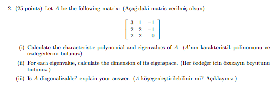 Solved 2. (25 points) Let A be the following matrix: | Chegg.com