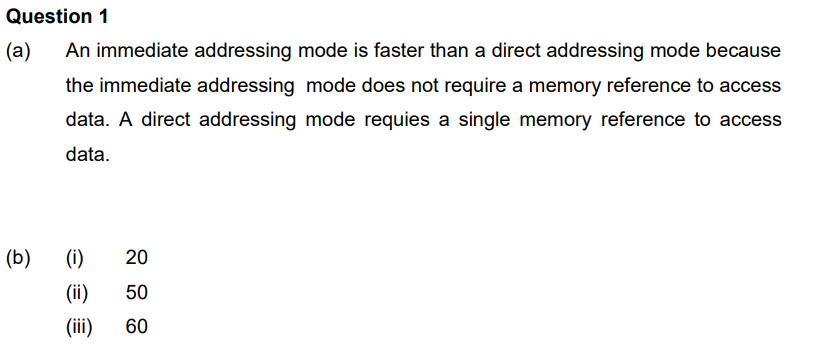 Solved Question 1 (a) An immediate addressing mode is faster | Chegg.com