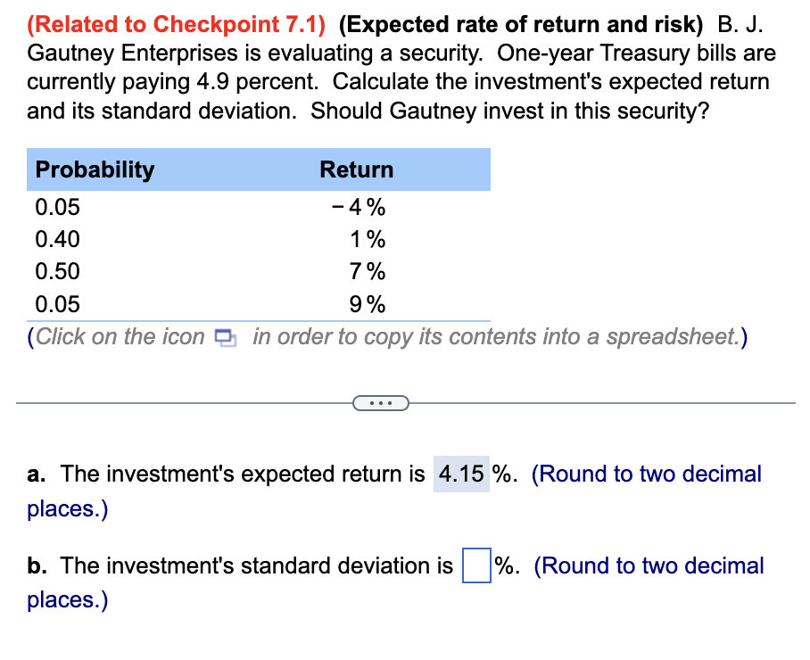 Solved (Related to Checkpoint 7.1) (Expected rate of return | Chegg.com