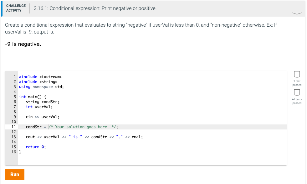 Solved CHALLENGE ACTIVITY 3.16.1: Conditional expression: | Chegg.com