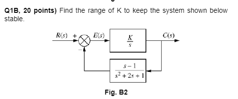 Solved Q1B, 20 points) Find the range of K to keep the | Chegg.com