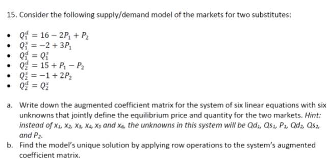 Solved 15. Consider the following supply/demand model of the | Chegg.com