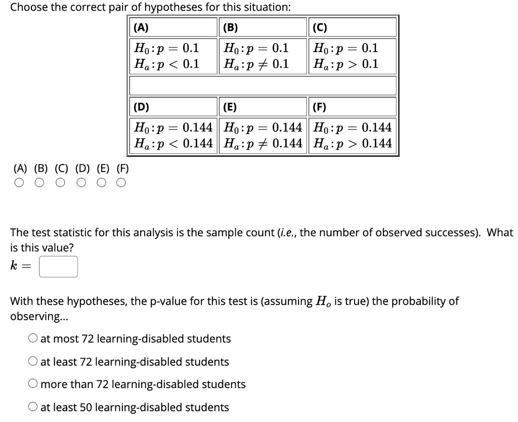 Solved When conducting a hypothesis test with a binomial | Chegg.com