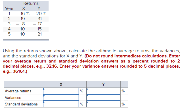 Solved Using the returns shown above, calculate the | Chegg.com