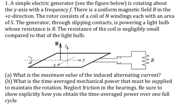 Solved 1. A simple electric generator (see the figure below) | Chegg.com
