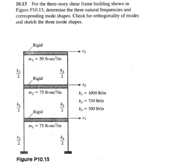 Solved 10.13 For the three-story shear frame building shown | Chegg.com