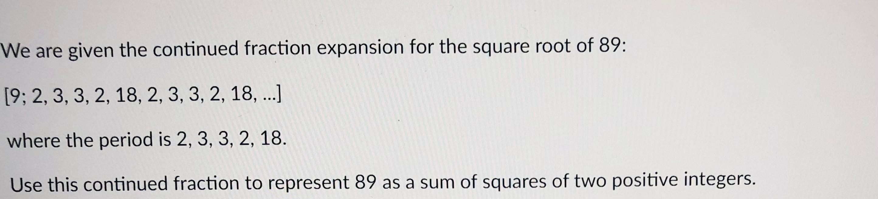 Solved We are given the continued fraction expansion for the | Chegg.com