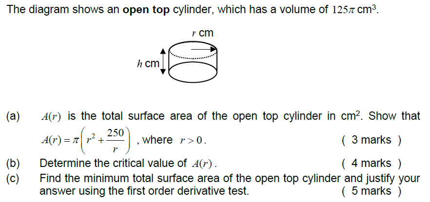 Solved The diagram shows an open top cylinder, which has a | Chegg.com