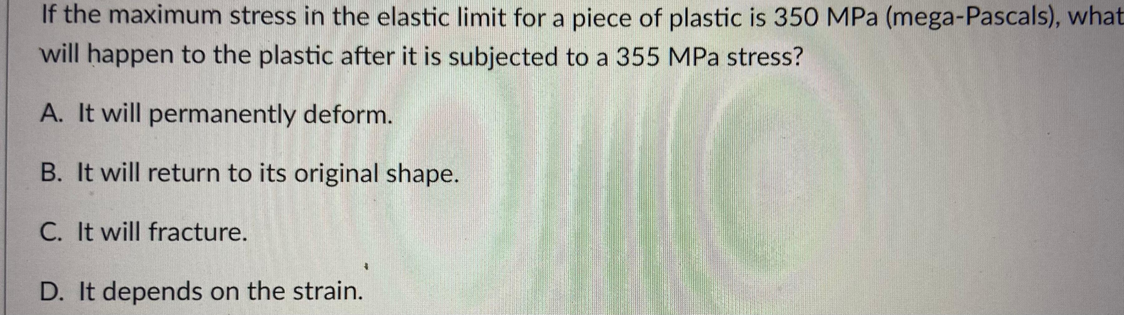 [Solved]: If the maximum stress in the elastic limit for a