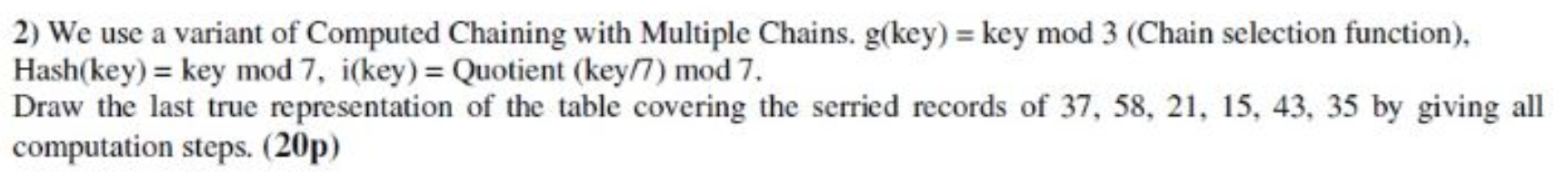 Solved 2) We use a variant of Computed Chaining with | Chegg.com