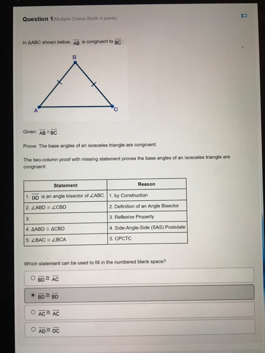 Solved Question 1(Multiple Choice Worth 4 points) In ΔABC | Chegg.com