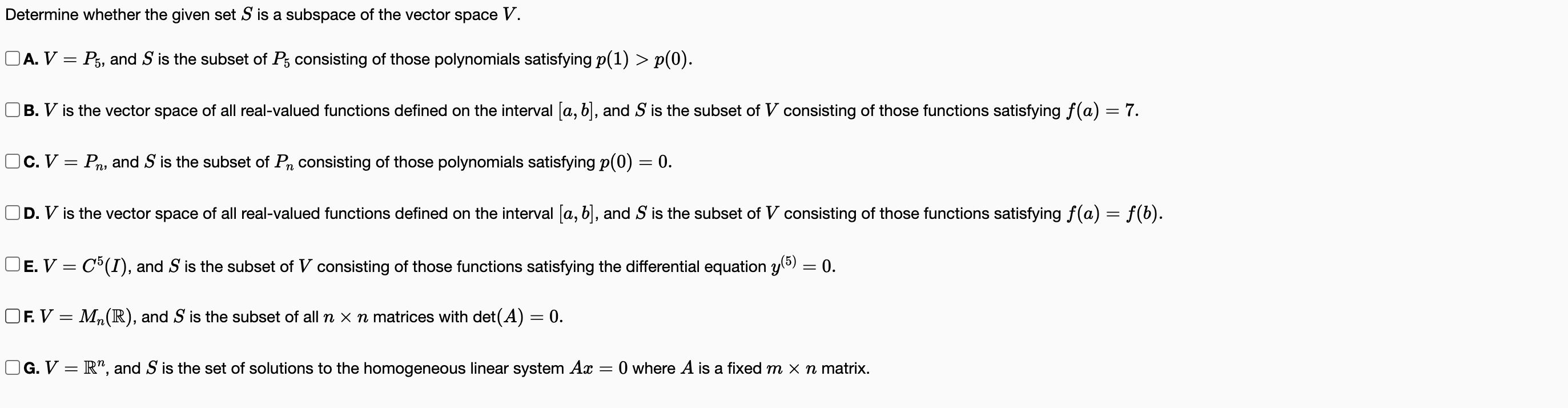 Solved Determine whether the given set S is a subspace of | Chegg.com